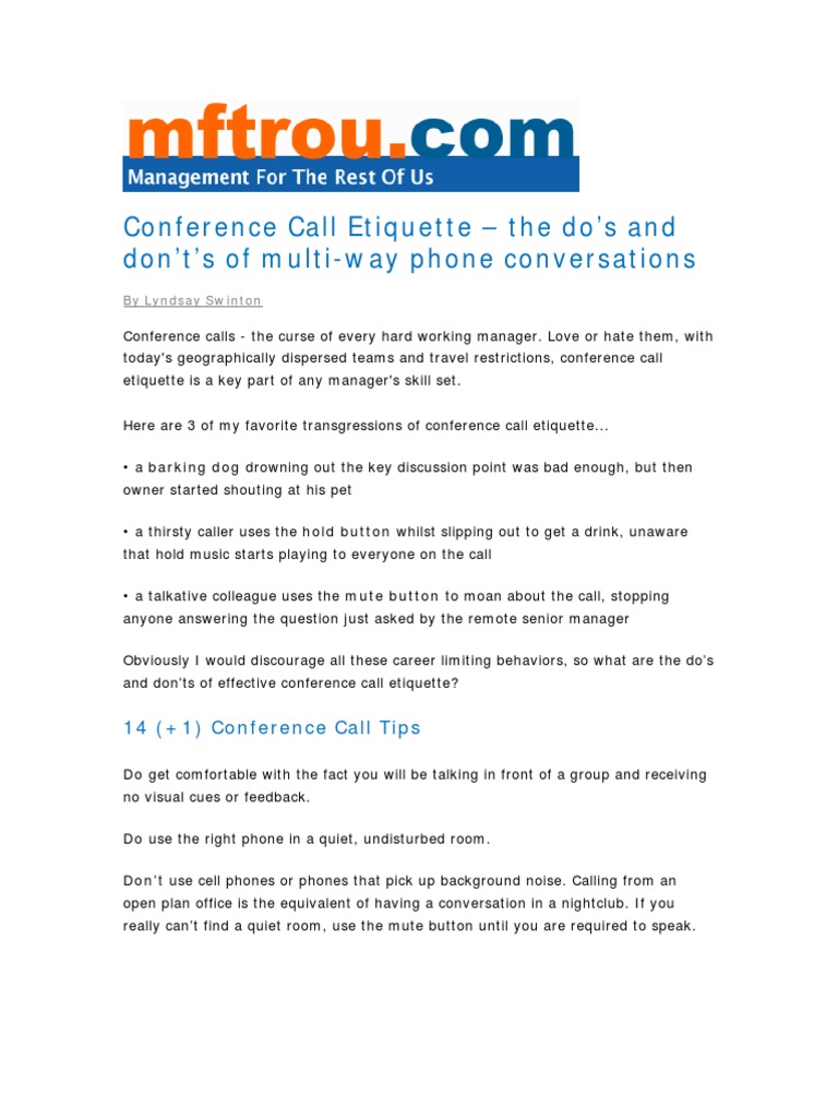 Conference Call Etiquette | PDF | Conference Call