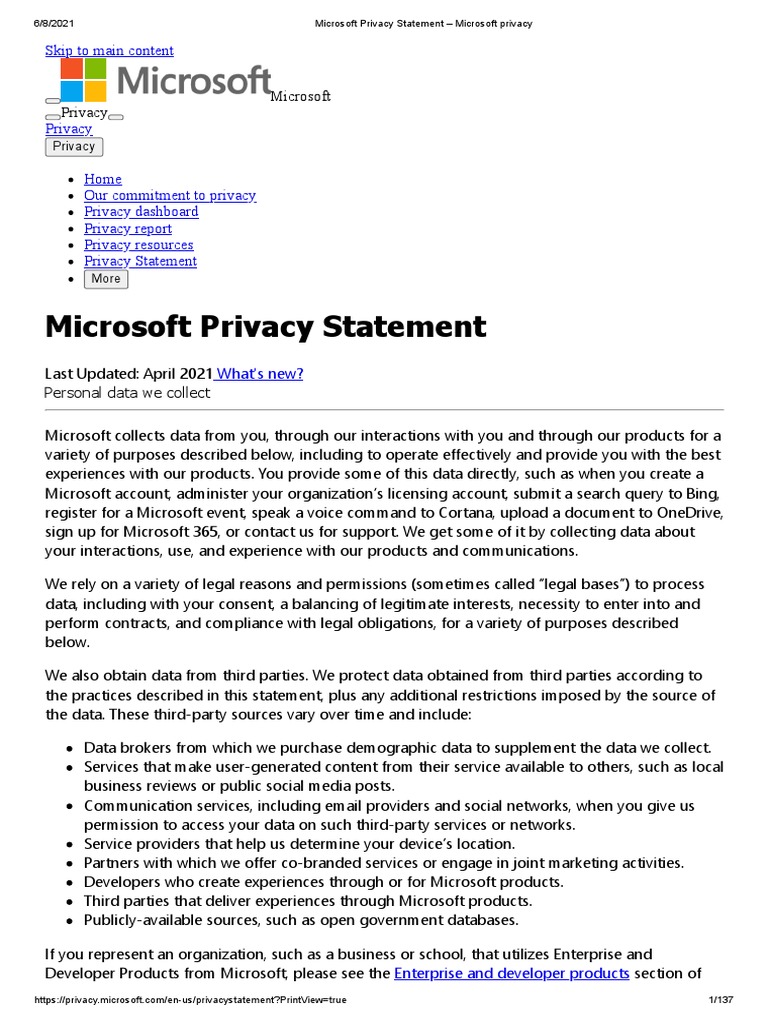 Microsoft Privacy Statement - Microsoft Privacy | PDF | Http Cookie ...