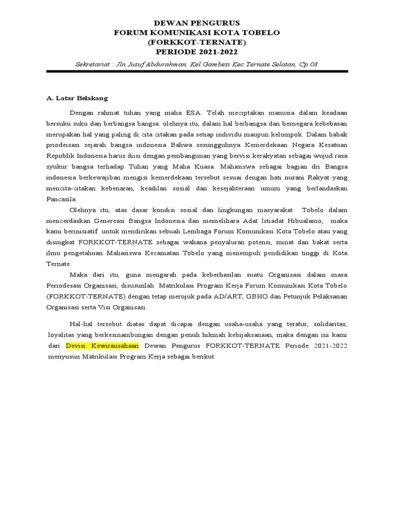 Contoh Matrikulasi Proker | PDF