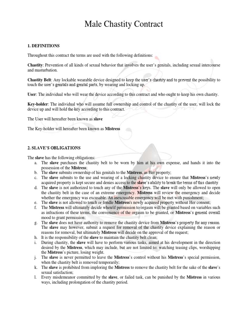 Male Chastity Contract | PDF | Mammalian Sexuality | Sexuality