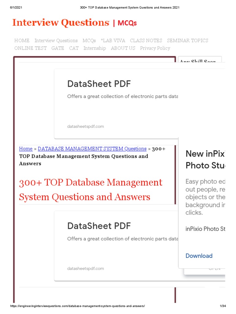 300+ TOP Database Management System Questions and Answers 2021 | PDF ...