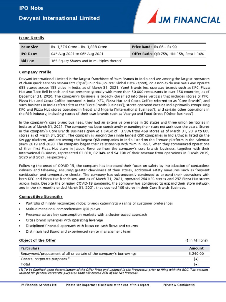 Devyani International LTD - IPO Note-1 | PDF | Investing | Risk