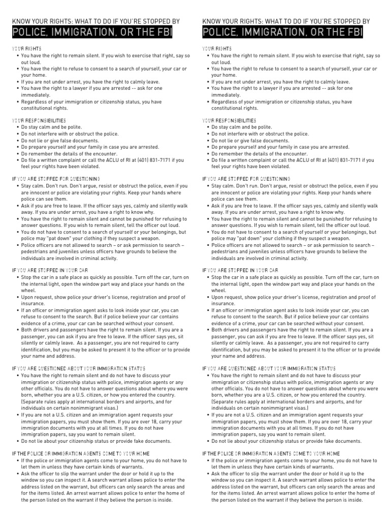 ACLU - KYR - Wallet - Card | PDF | Search Warrant | Citizenship Of The ...