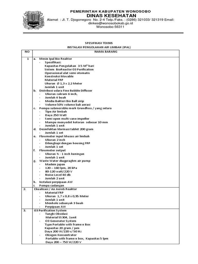 Spesifikasi Teknis IPAL | PDF
