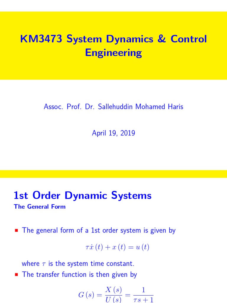 System dynamics and control of 1st order systems | PDF | Zero Of A Function | Algebra
