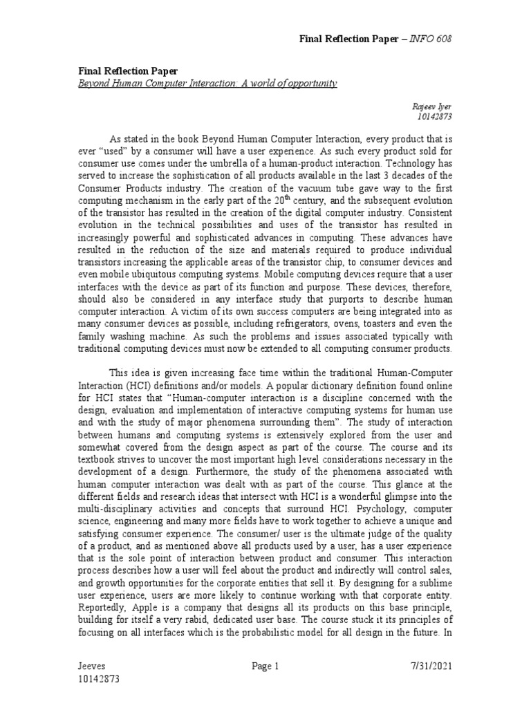 Reflective Essay Example 19 | PDF | Human–Computer Interaction | User Interface