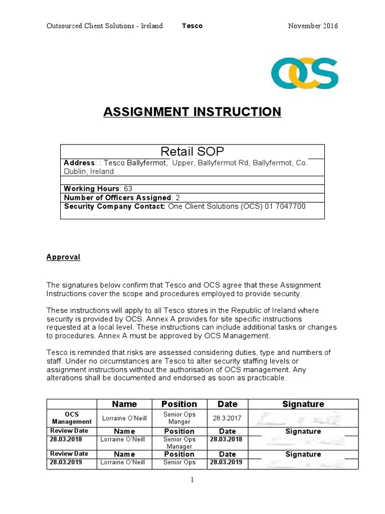 Assignment Instruction: Retail SOP | PDF | Security Guard | Closed ...