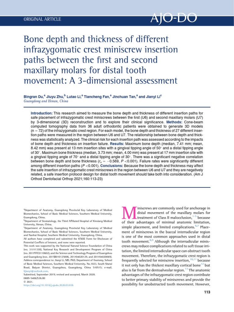 Bone Depth and Thickness of Different Infrazygomatic Crest Miniscrew ...