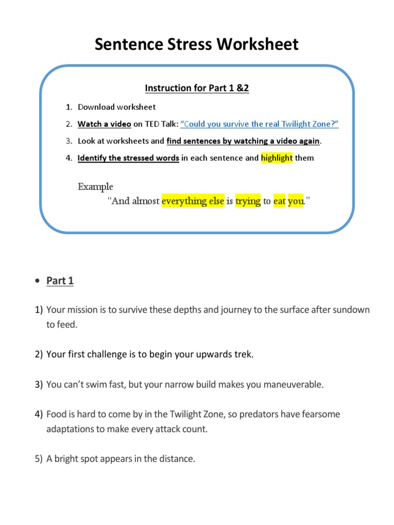 Sentence Stress Worksheet | PDF