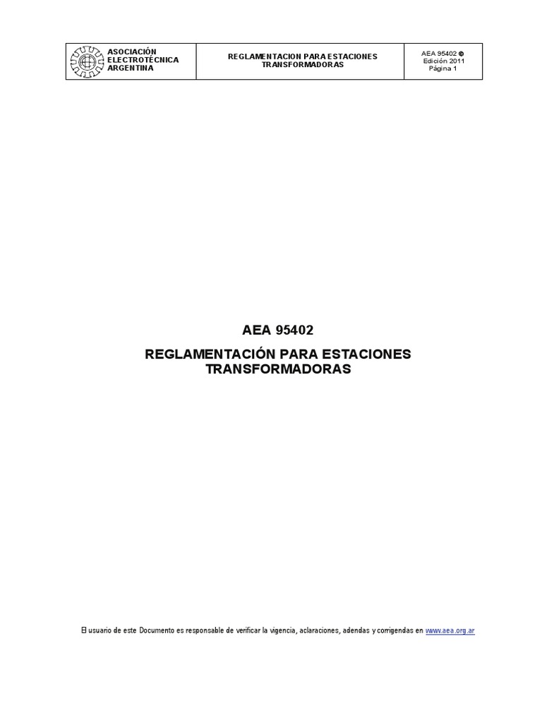Reglamento para Estacion transformadora-AEA-95402-1-norma | PDF | Cantidades fisicas | Seguridad ...