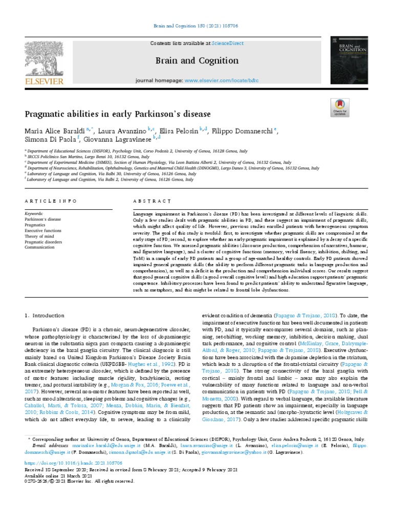 Pragmatic Abilities in Early Parkinson's Disease | PDF | Executive ...