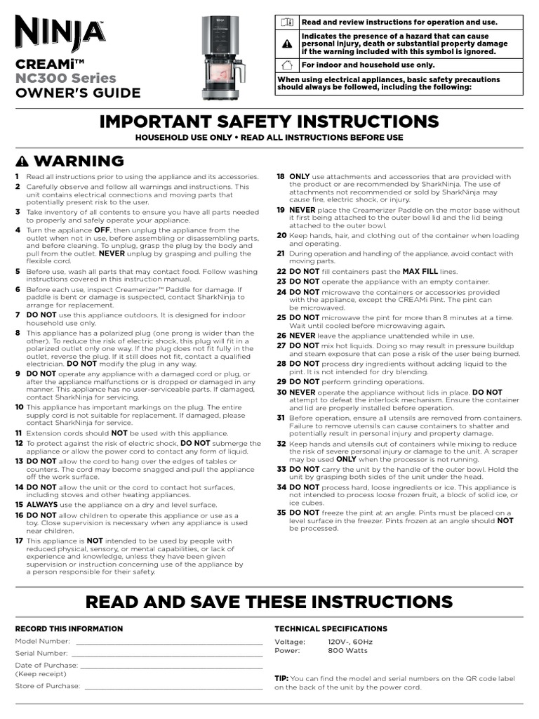 Ninja Creami User Manual | PDF | Ice Cream | Freezing