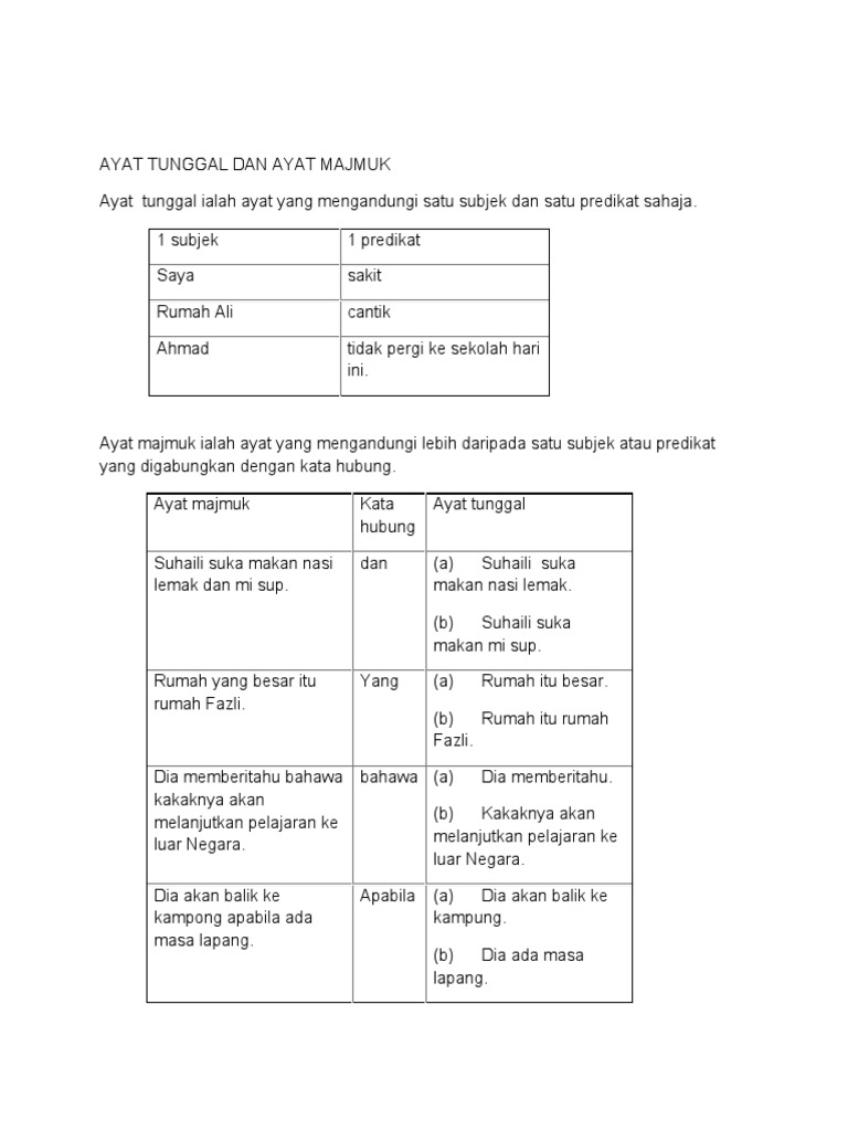 Latihan Ayat Tunggal Dan Ayat Majmuk | PDF