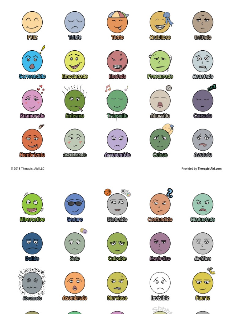 Printable Emotion Faces Spanish | PDF | Self-Improvement | Wellness