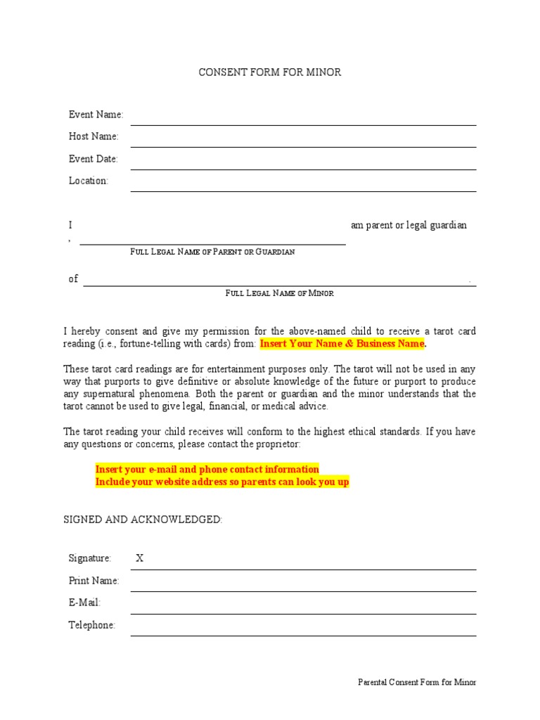 Consent Form For Minor To Receive Card Reading | PDF | Law