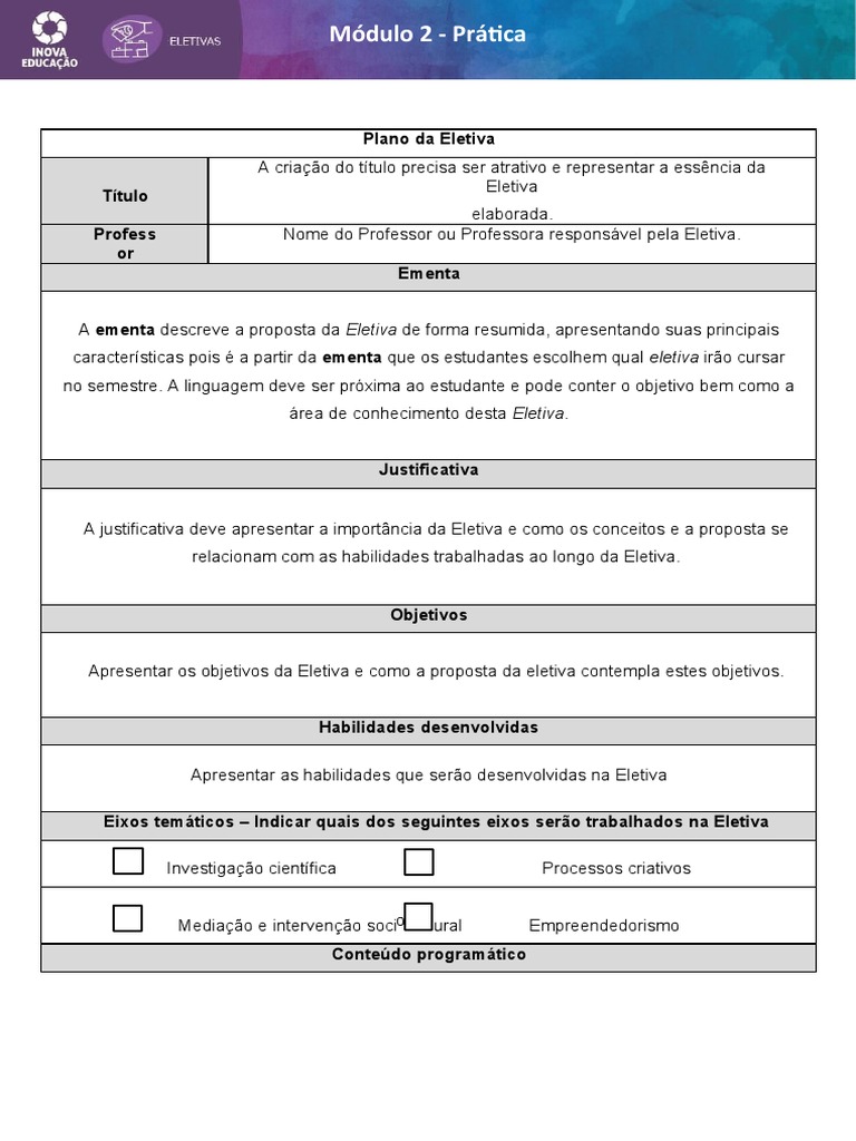 Plano Eletiva | PDF | Método científico | Conhecimento