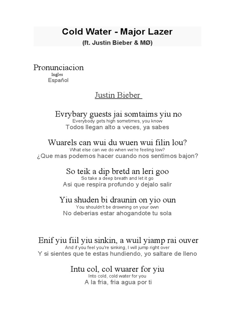 Cold Water | PDF | Música pop | Entretenimiento (general)