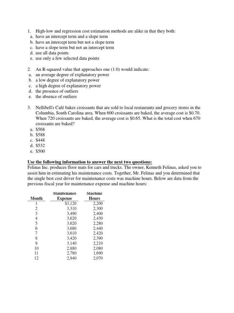 Cost Estimation Techniques Quiz | PDF | Regression Analysis | Coefficient Of Determination