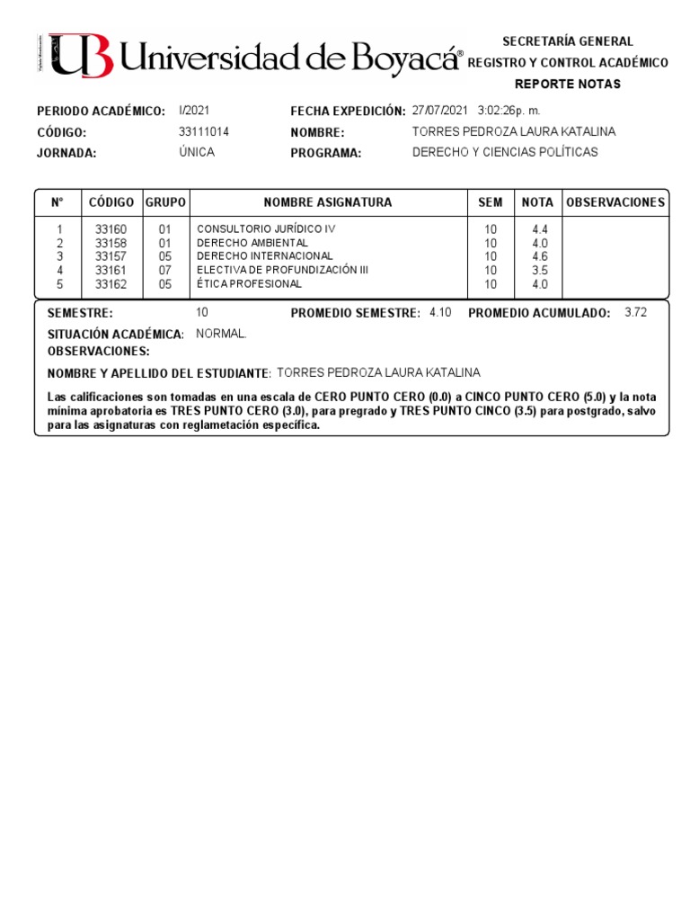 Reporte de Notas Académicas | PDF