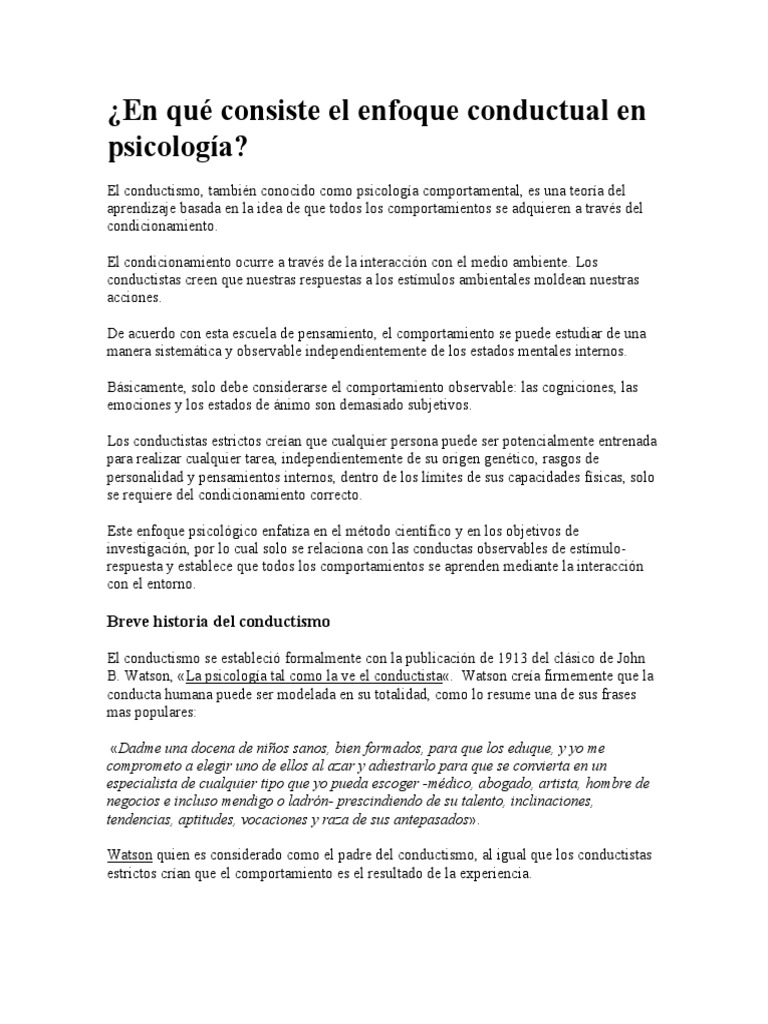 En Qué Consiste El Enfoque Conductual en Psicología | PDF ...