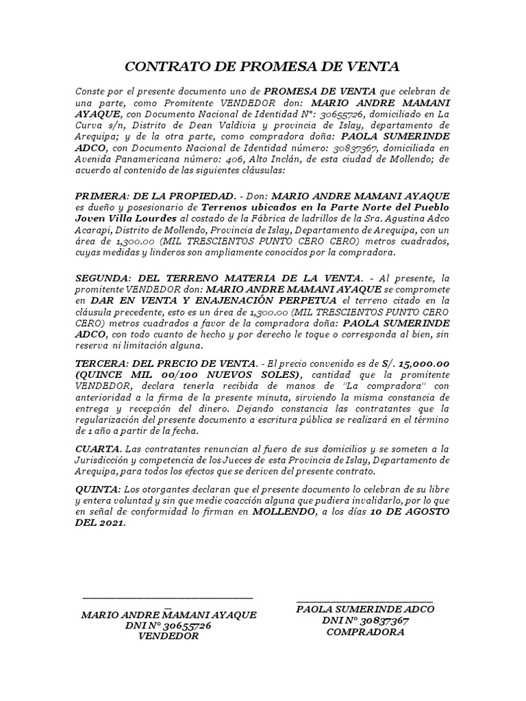 Contrato de Promesa de Venta | PDF