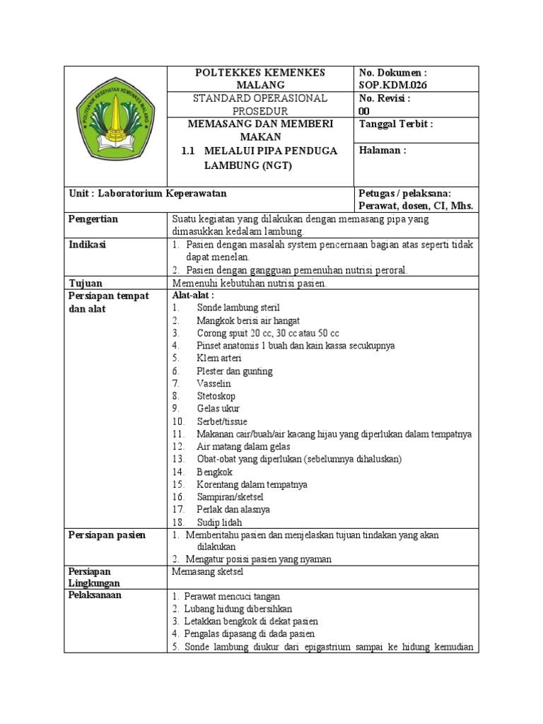 Sop NGT SC Ic | PDF | Kesehatan Holistik