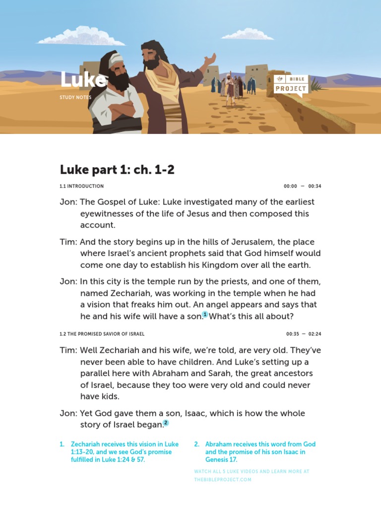 Luke Part 1: Ch. 1-2: Study Notes | PDF | Gospel Of Luke | John The Baptist