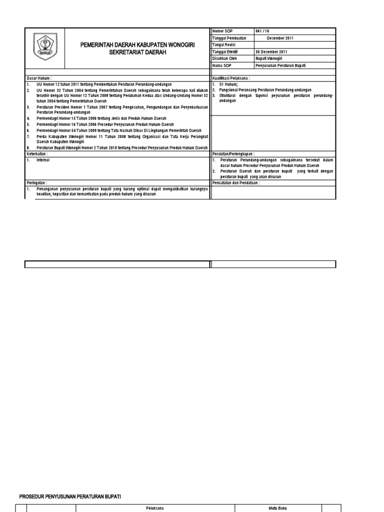 SOP Prosedur Penyusunan Perbup | PDF