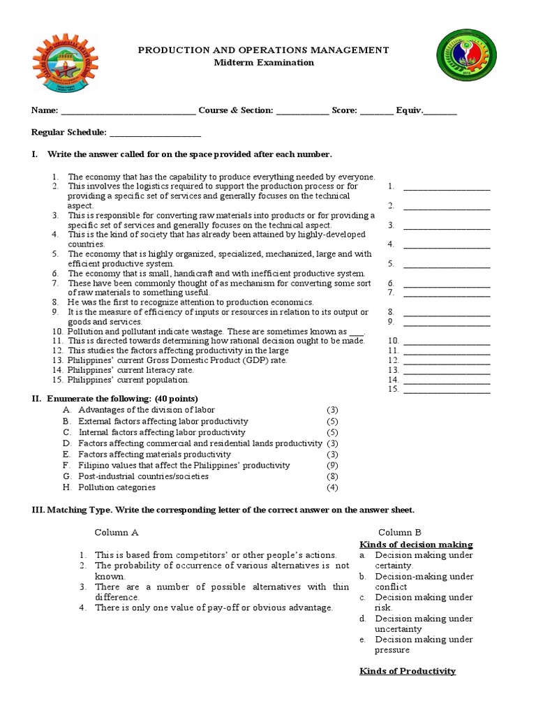 MGT 4 Midterm Exam With Table of Spec | PDF | Decision Making | Economies