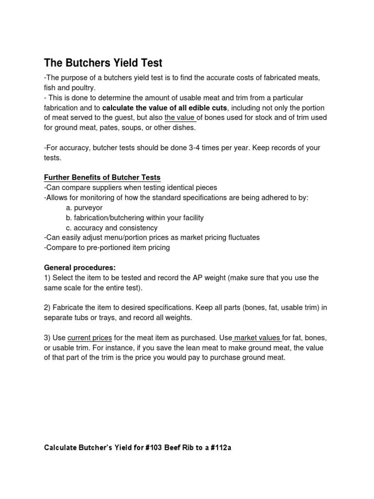 Butchers Yield Test Guide | PDF | Pound (Mass) | Meat