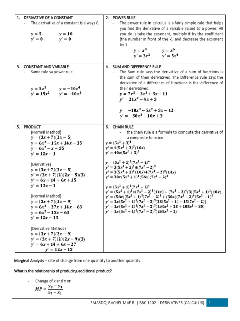 Derivative of A Constant | PDF | Derivative | Summation
