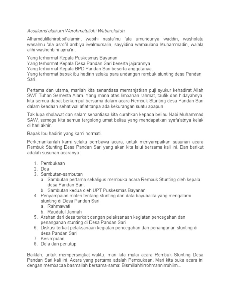 Susunan Acara Rembuk Stunting 2024 | PDF