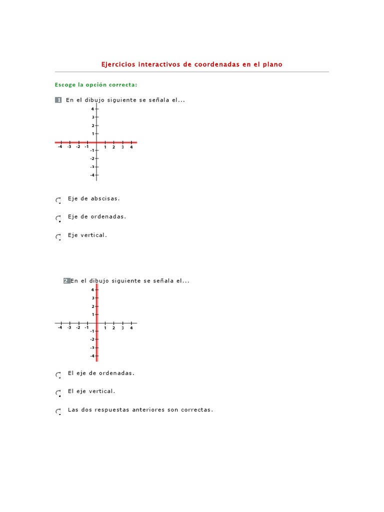 Ejercicios de Coordenadas en el Plano | PDF | Métodos y materiales de ...
