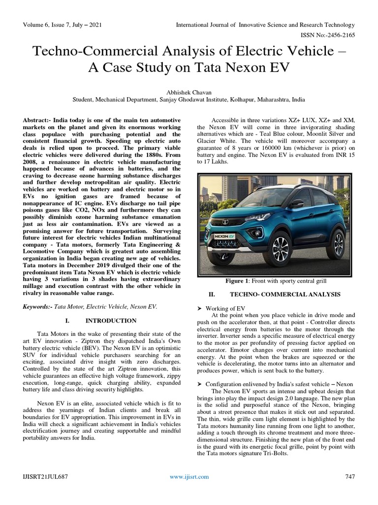 Techno-Commercial Analysis of Electric Vehicle - A Case Study On Tata Nexon EV | Download Free ...