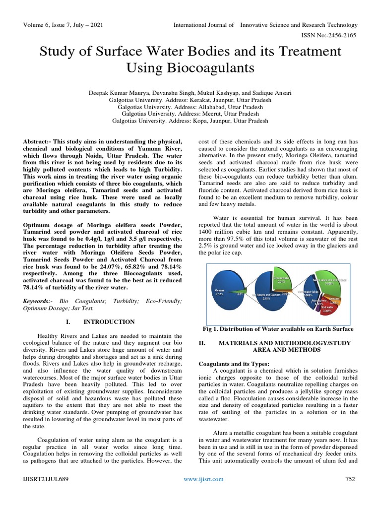 Study of Surface Water Bodies and Its Treatment Using Biocoagulants ...