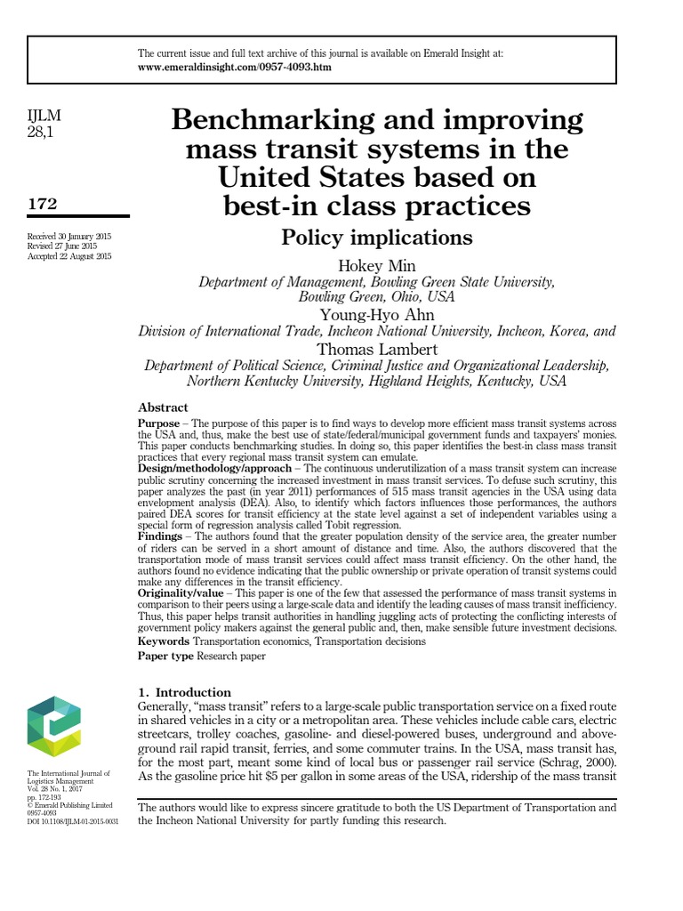 Benchmarking and Improving Mass Transit | PDF | Public Transport ...