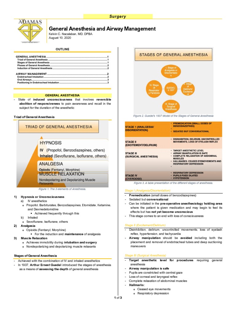 General Anesthesia & Airway Guide | PDF | Anesthesia | Clinical Medicine