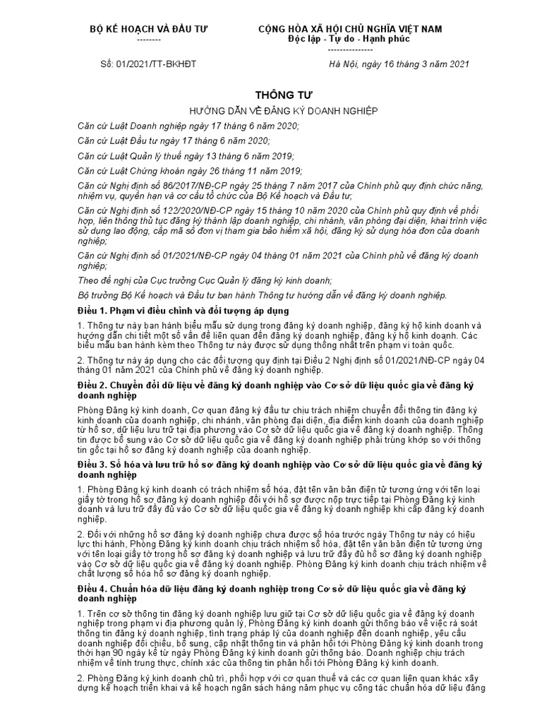 Circular 01 - 2021 - TT-BKHDT - 465911 | PDF