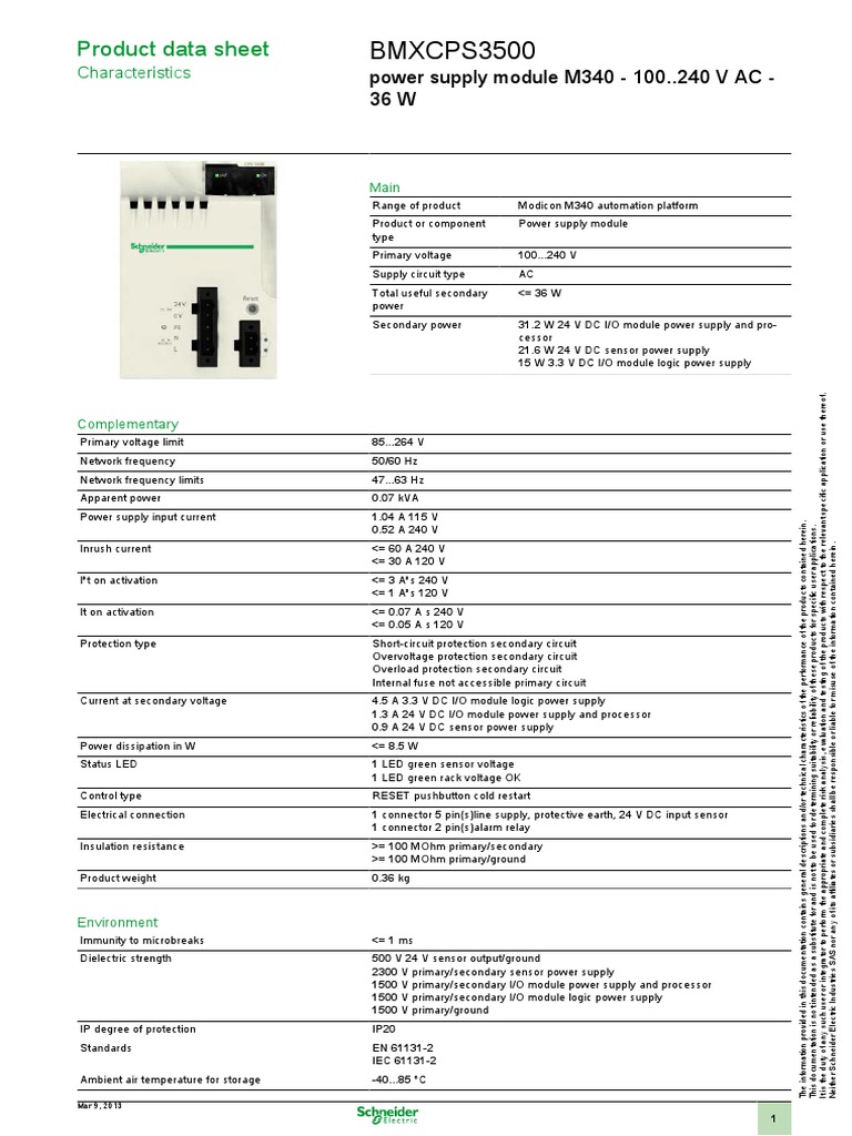 Schneider Electric BMXCPS3500 | PDF | Power Supply | Programmable Logic ...