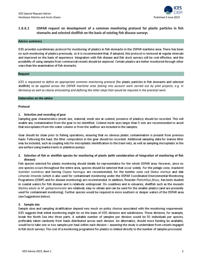 2015 - ICES - OSPAR Request On Development of A Common MOnitoring ...
