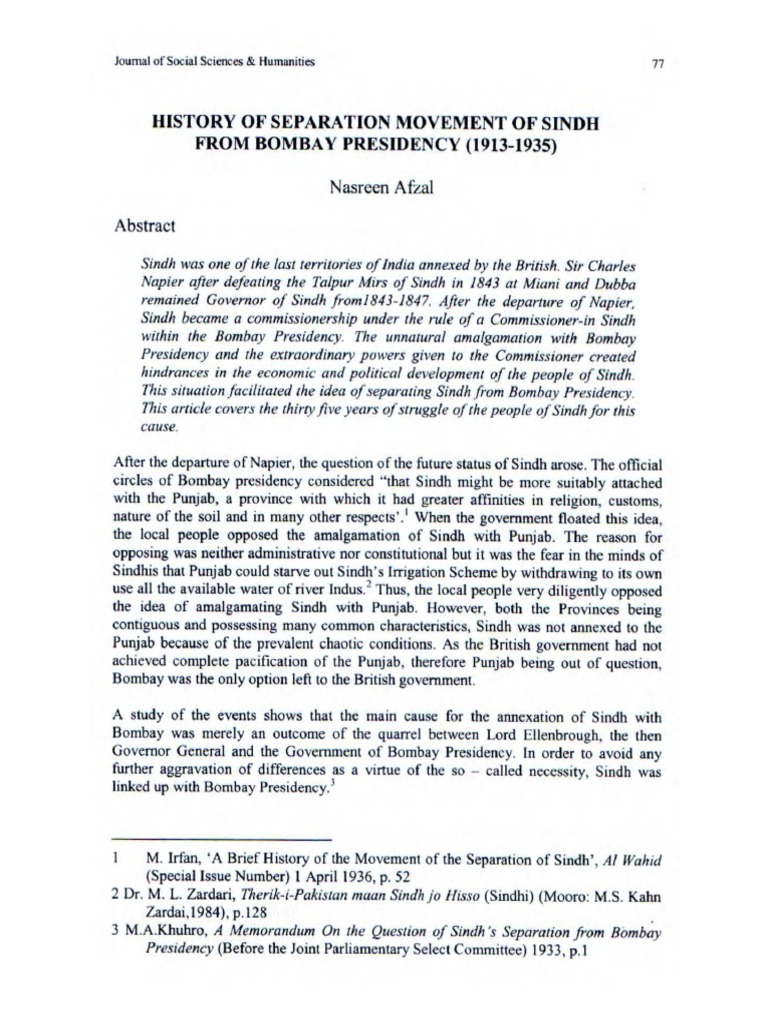 History of Separation Movement of Sindh From Bombay Presidency 1913 ...