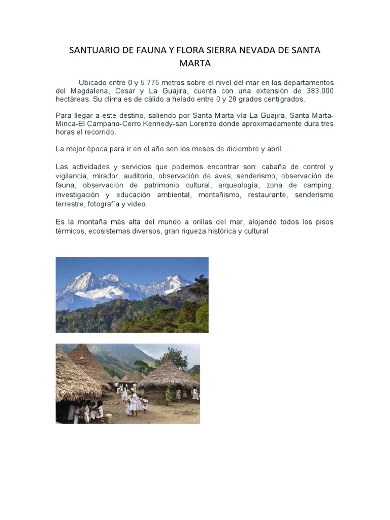 Santuario de Fauna y Flora Sierra Nevada de Santa Marta | PDF