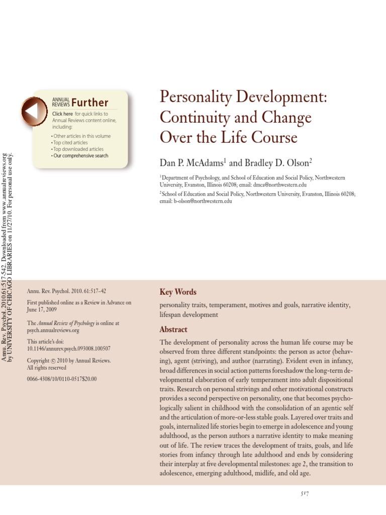 McAdams Olson 2010 Personality Development | PDF | Psychology | Human ...