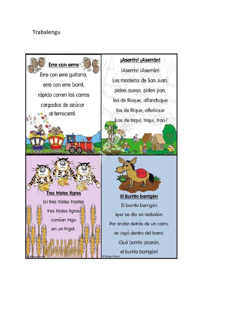 Trabalenguas para Los Niños de Tercero | PDF