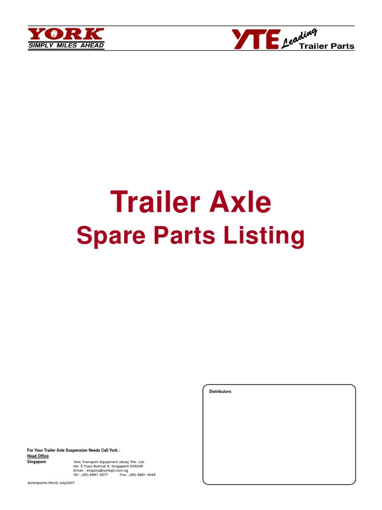 York Trailer Axle Parts Catalogue | PDF | Washer (Hardware) | Axle