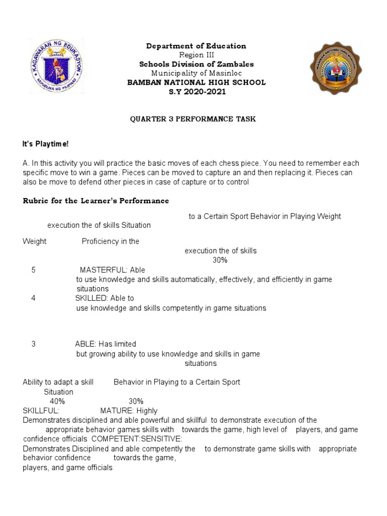 Performance Task Quarter 3 P.E | PDF | Neuropsychological Assessment ...