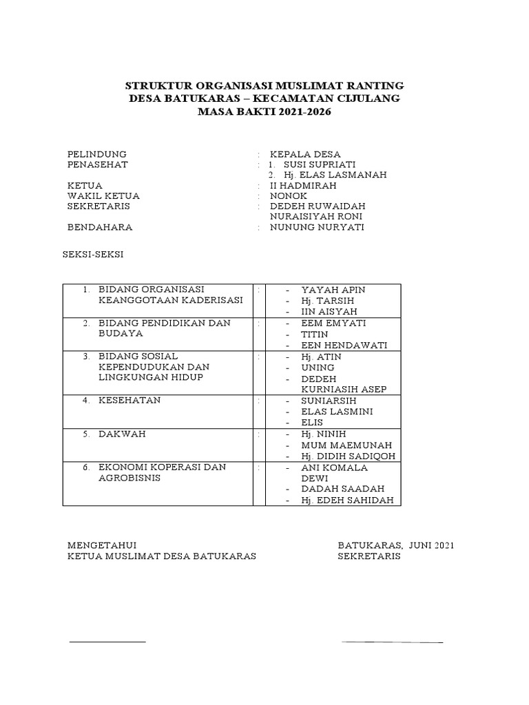 Struktur Organisasi Muslimat Ranting | PDF