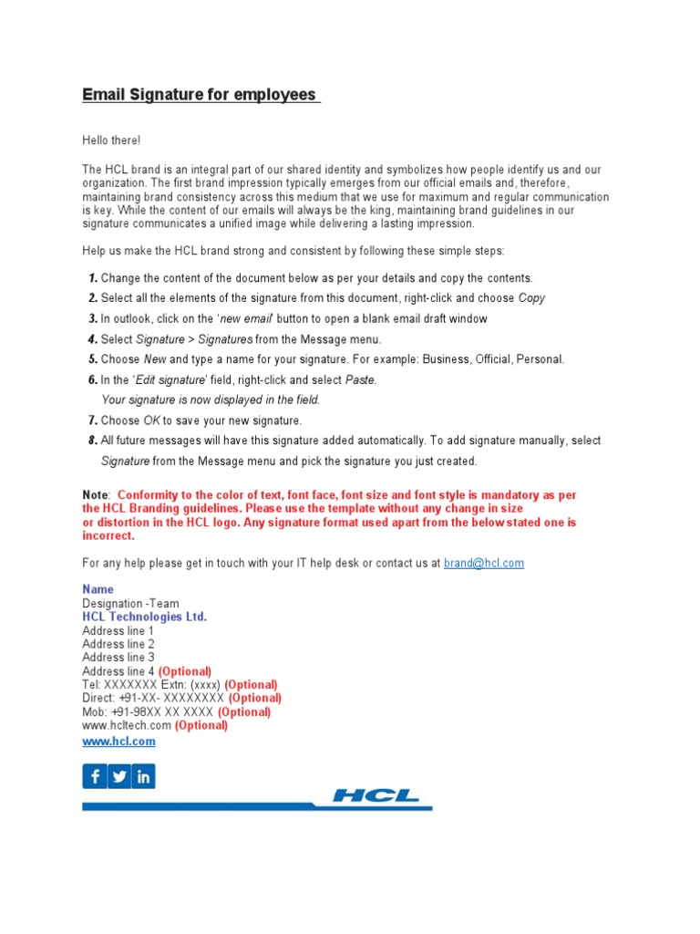 HCL Email Signature Guidelines | PDF | Business