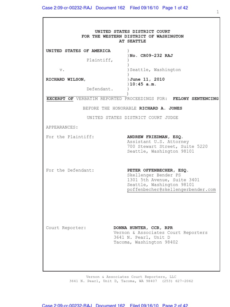 Richard Wilson Sentencing Transcript | PDF | Justice | Crime & Violence