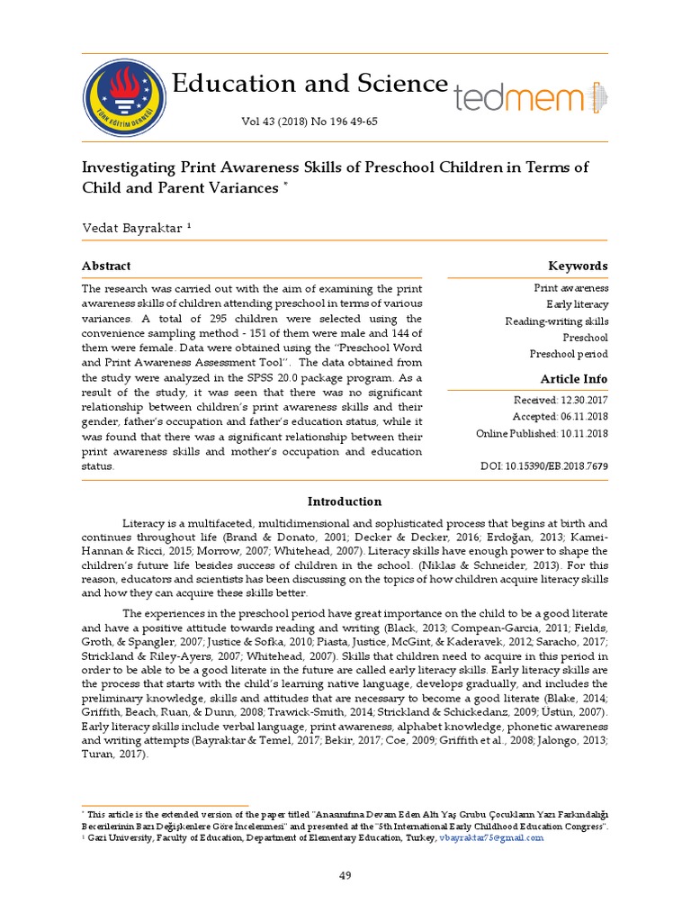 Print Awareness in Preschool Children | PDF | Literacy | Socioeconomic ...
